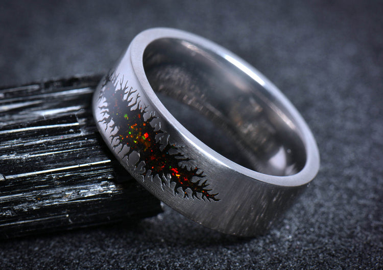 Cosmic Scar Titanium Men’s Rings | Opal Inlay Bands – Sangreal Rings